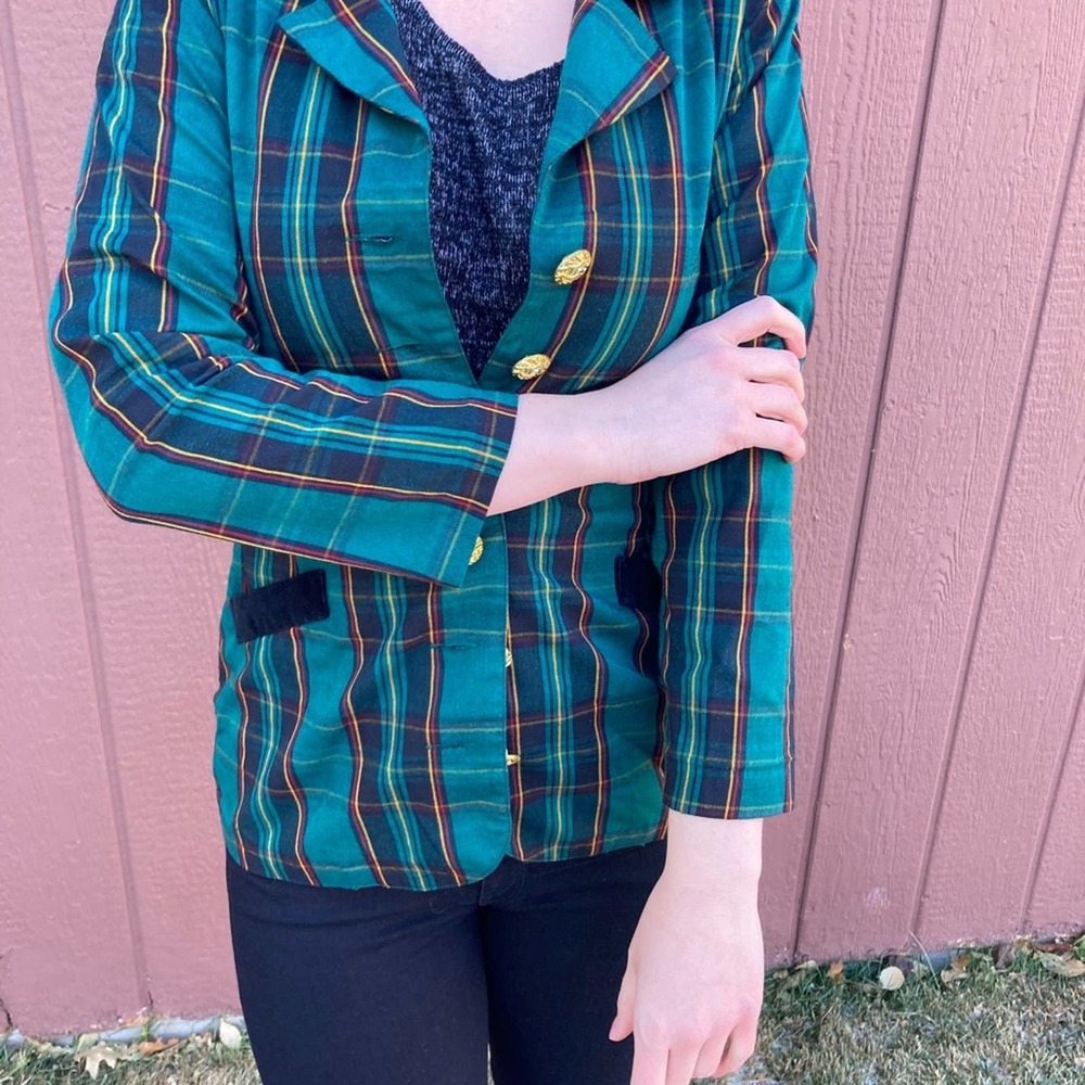 90s Plaid Blazer With Gold Buttons - Gem